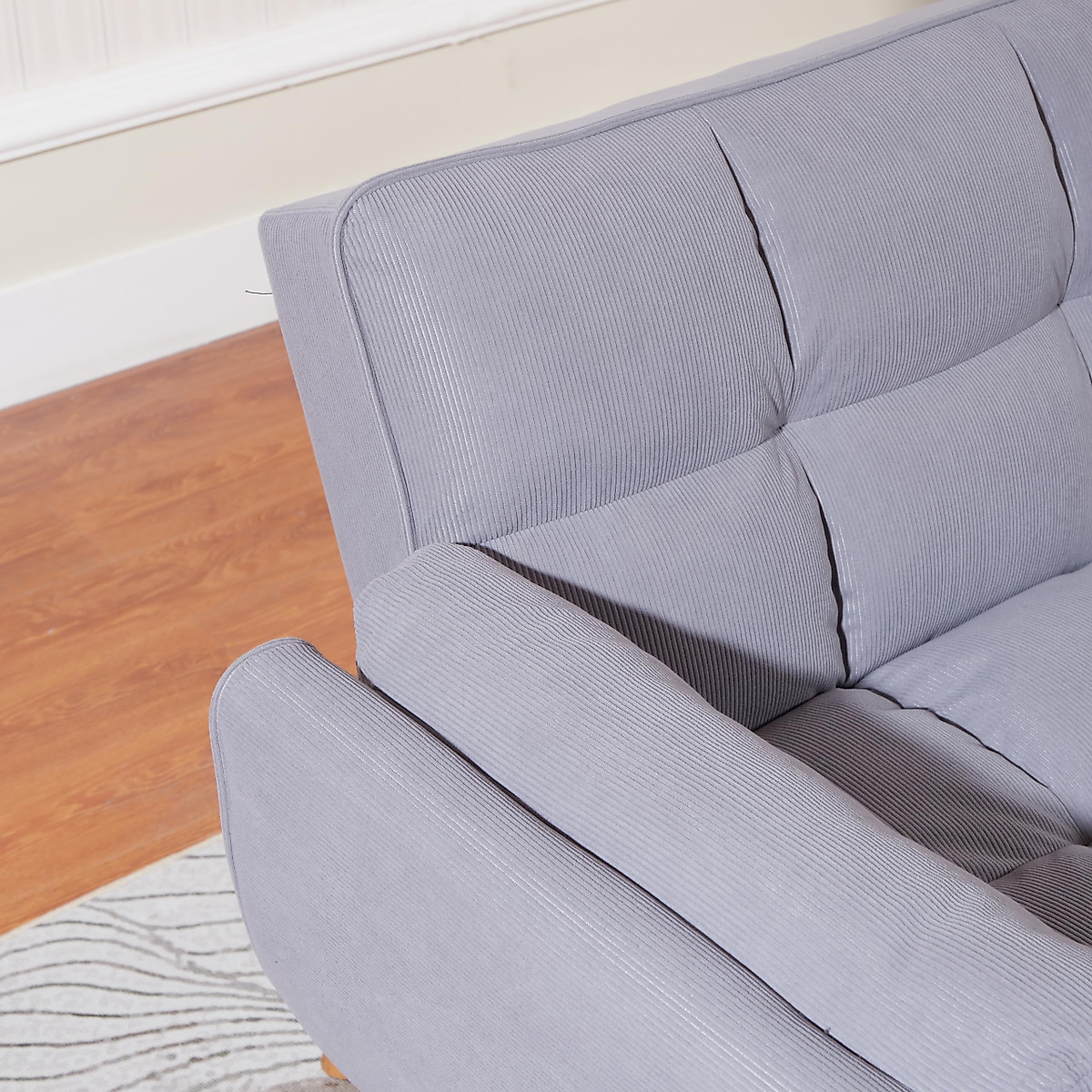 Modern Convertible Futon Sofa Bed Corduroy Upholstered Tufted Daybed with High Legs and 2 Pillows,Living Room Loveseat Sleeper Couch Bed for Home Apartment Office RV Studio