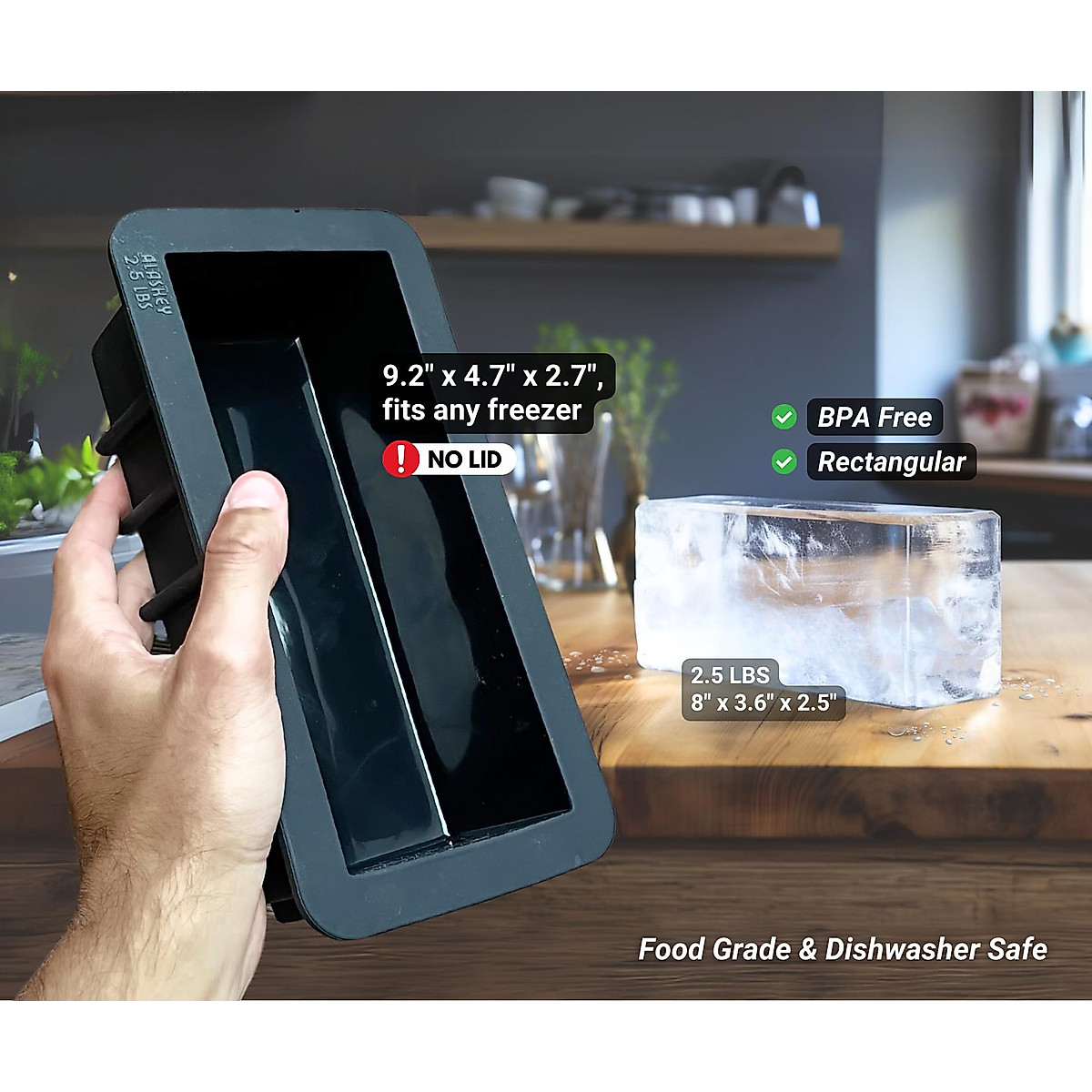 Alaskey® Extra Large Ice Block Mold (Single) - Shape 2.5 lbs Ice Bricks - Professional Silicone Mold for Crafting Giant Ice Cubes, Ideal for Revitalizing Ice Baths, Coolers, and Bartender Accessories