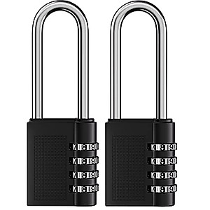 KEIULINE 4 Digit Outdoor Waterproof Long Combination Lock for School Gym Locker, Gate, Yard，Fence Locks 2 Pack Small Black Combo Padlock