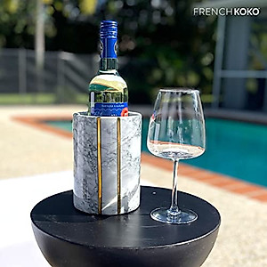 French KOKO Marble Stone Single Wine Chiller Bucket Champagne Chiller Bucket Gold Accent Marble Utensil Holder Wine Cooler Beverage Bottle Holder Bar Cart Accessories Gift Kitchen Decor Chillers White