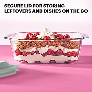 Pyrex Deep Glass Baking Dish with Plastic Lid, Deep Casserole Dish, Glass Food Container, Oven, Freezer and Microwave Safe, Clear Container, 8x8