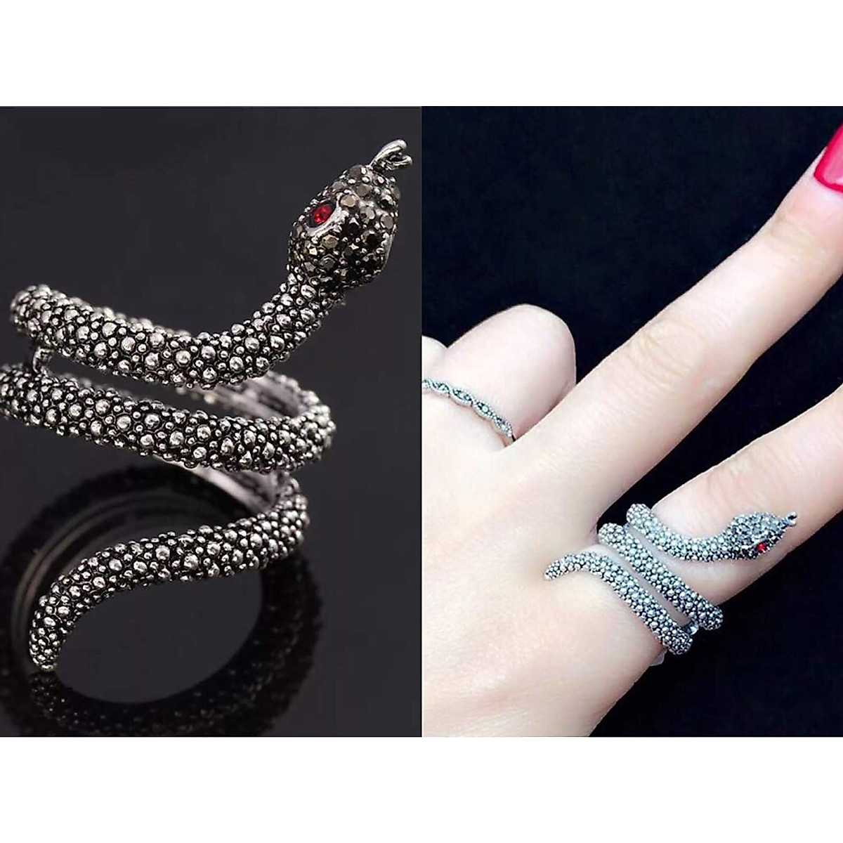 Yfnfxl Snake Ring Womens Rose Gold Snake Ring Fashion Rhinestones Cute Animal Rings (silver, 7)