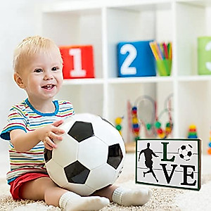 5 Pcs Soccer Decorations Farmhouse Soccer Tiered Tray Decor Soccer Party Supplies Game Day Wooden Signs for Home Kitchen Shelf Coffee Bar Table