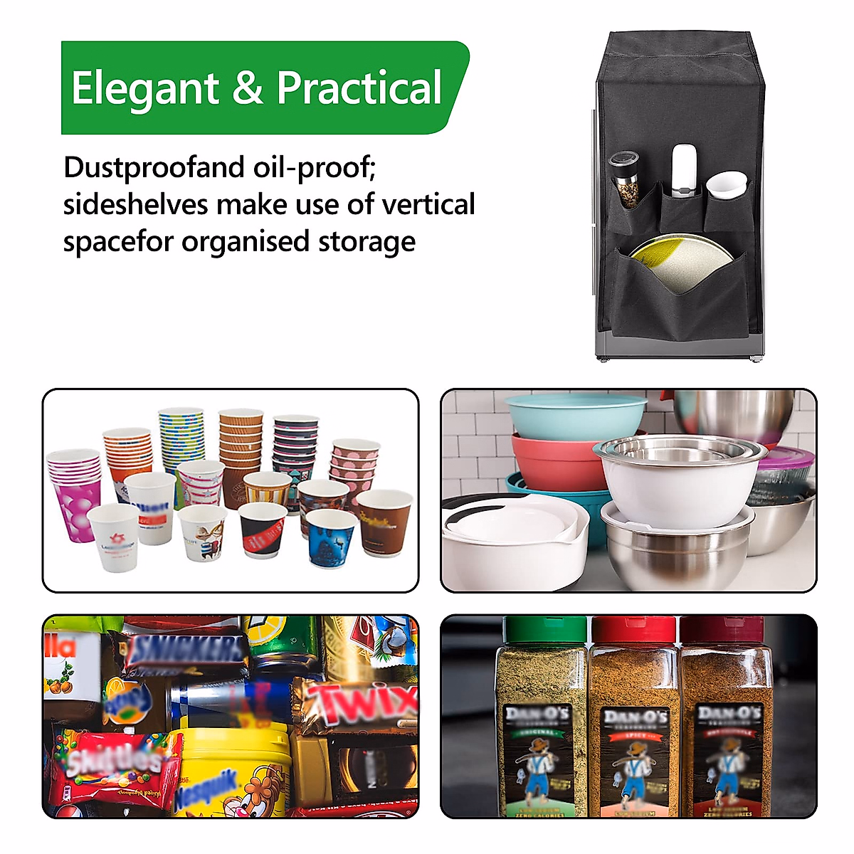 Kingshion Fridge Dust Cover Top, Mini Fridge Caddy Organizer, 14" Width Refrigerator Storage Bag with Extra 12 Pockets for Dorm Office Pantry, Flatware, Utensils, Spice, Cutlery, Napkin, Daily Stuff