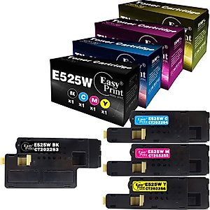 (BK+C+M+Y) 4-Pack Compatible Toner Cartridge Replacement for Dell E525W E525 for Dell E525W Wireless Color Laser Printer for 593-BBJX 593-BBJU 593-BBJV 593-BBJW, Sold by EasyPrint