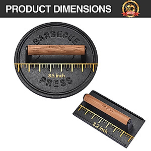 Burger Press,8.5 Inch Smash Bacon Press Heavy-Duty Cast Iron Burger Smasher 3lbs & 8.2 Inch Rectangle Grill Press 2lbs for Hambergur,Panini,Steak & Sandwiches,Food-Grade Press with Wood Handle