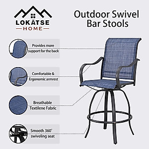 LOKATSE HOME 2 PCS Outdoor Swivel Bar Stools Height Chairs with Armrest for Backyard Deck Lawn Garden, Blue