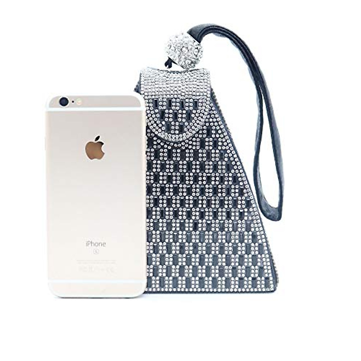 allx Full Rhinestone Fashion Evening Bag Triangle Women (black silver)