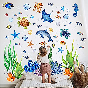 Ocean Fish Wall Decals Stickers Under The Sea Wall Decal Stickers Removable Sea Life Marine Animal Sticker Underwater Ocean Creatures Wall Decor for Kids Girls