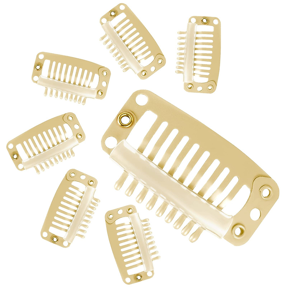 32 mm 9-Teeth Snap Clips for Women's Hair Extensions and Wigs - 30 Piece DIY Accessory Kit (Beige)