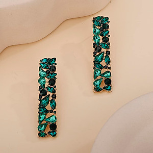 Denifery Square Dangle Earrings Sparkly Crystal Geometric Drop Statement Earrings Rhinestone Stud Earrngs for Women and Girls (Green)