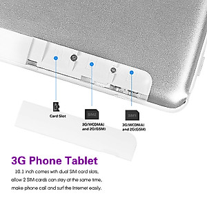 XINYANGCH 10 inch Google Android 8.1 System Unlocked Pad with Dual SIM Card Slot 10.1" IPS Screen 4GB RAM 64GB ROM 3G Phablet Built-in Bluetooth WiFi GPS Tablets (Metallic Silver)
