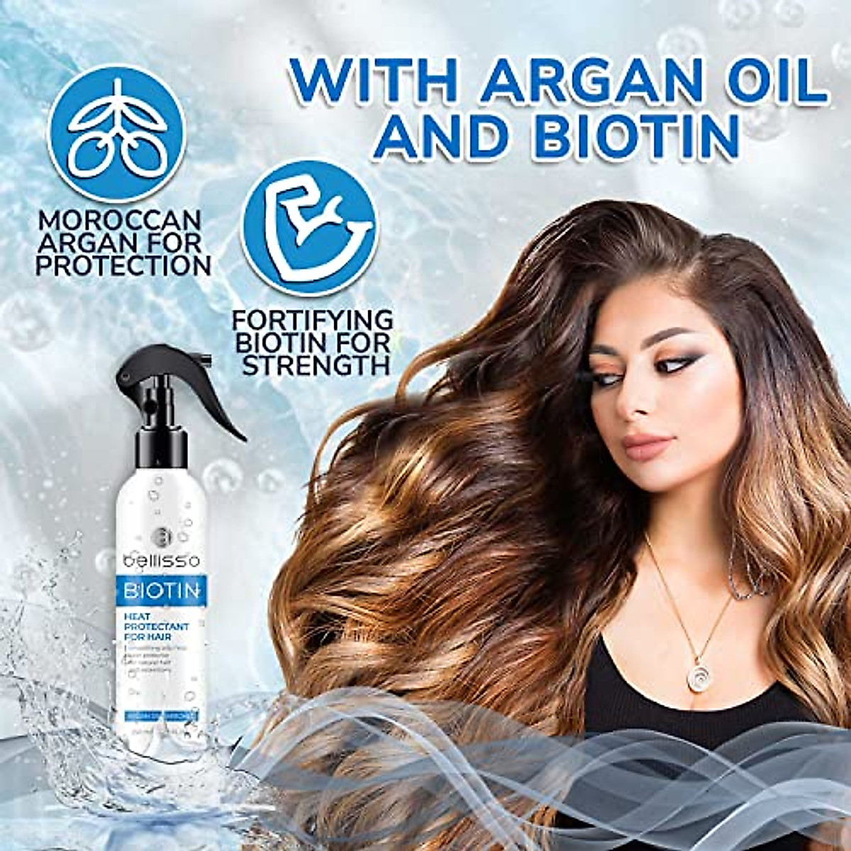 Biotin Heat Protectant Spray for Hair with Moroccan Argan Oil - Leave in Deep Conditioner for Dry Damaged Hair - Thermal Protection Styling and Treatment Products for Women – Salon Grade Products