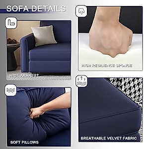 DANNRATCH Modular Sectional Sofa U Shaped Convertible Sectional Couch with Reversible Chaise, Sleeper Velvet Modular Couch with Ottomans for Living Room Furniture Sets Navy Blue
