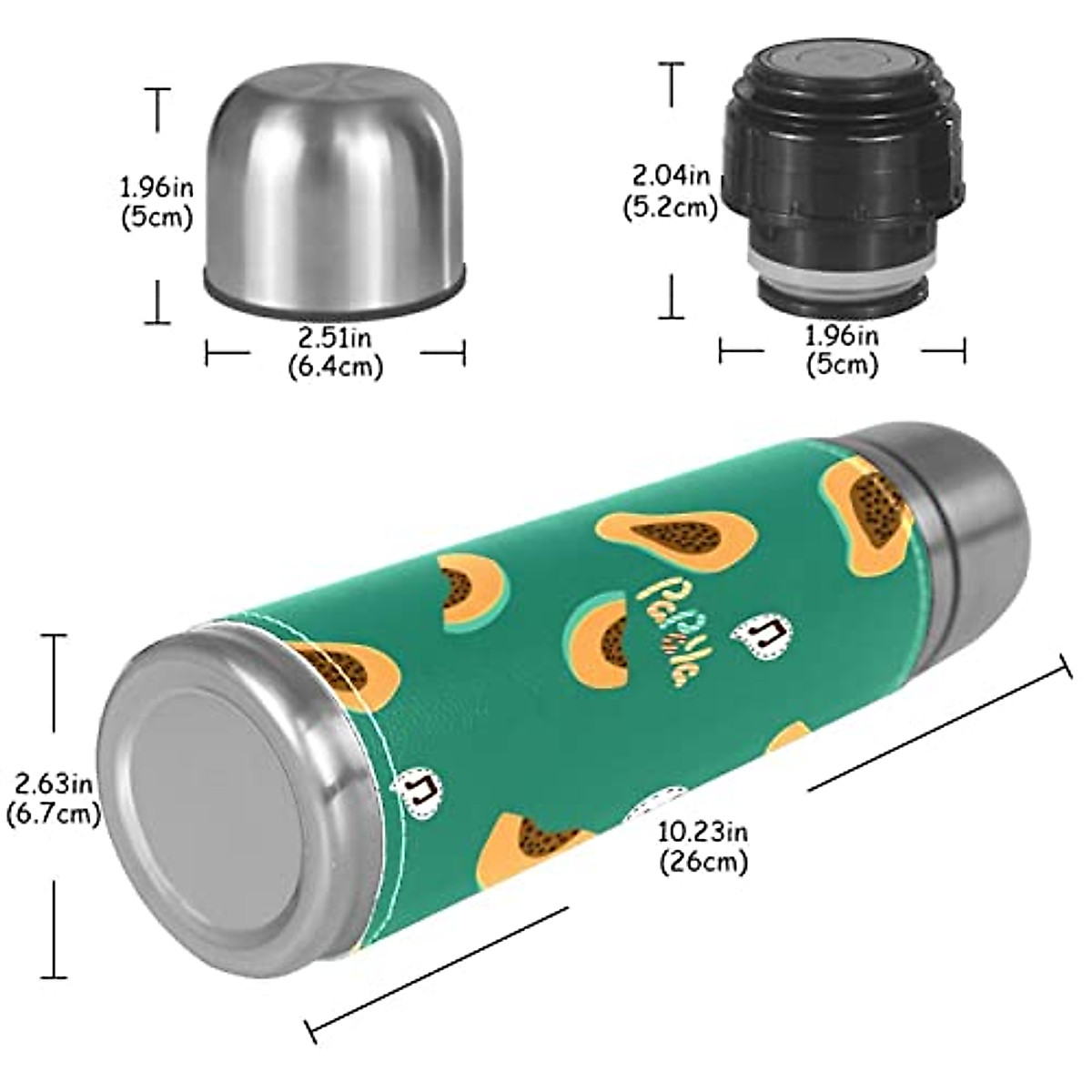 Stainless Steel Leather Vacuum Insulated Mug Pawpaw Thermos Water Bottle for Hot and Cold Drinks Kids Adults 16 Oz