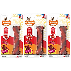 Nylabone 3 Pack of Power Chew Textured Chew Toys, Petite, Beef Jerky Flavor Bone for Dogs Up to 15 Pounds, Made in The USA