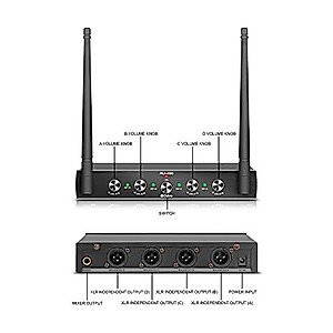 Debra Audio Pro UHF 4 Channel Wireless Microphone System with Cordless Handheld Lavalier Headset Mics, Metal Receiver, Ideal for Karaoke Church Party (with 2 Handheld & 2 Bodypack (A))