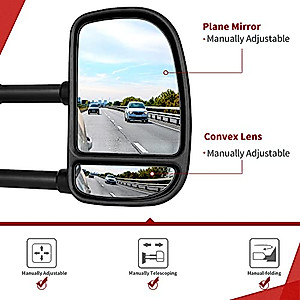YITAMOTOR Tow Mirrors Compatible with 1999-2016 Ford F250 F350 F450 F550 Super Duty, 2001-2005 Ford Excursion Maually Adjustable Pair Set