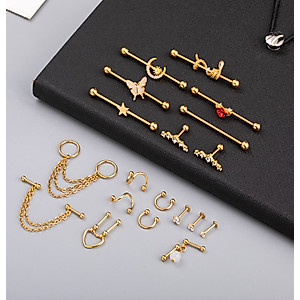 NICEIGHT 20Pcs 316L Stainless Steel Industrial Barbell Earring Cartilage Earring Helix Tragus Studs Conch Daith Piercing Jewelry G