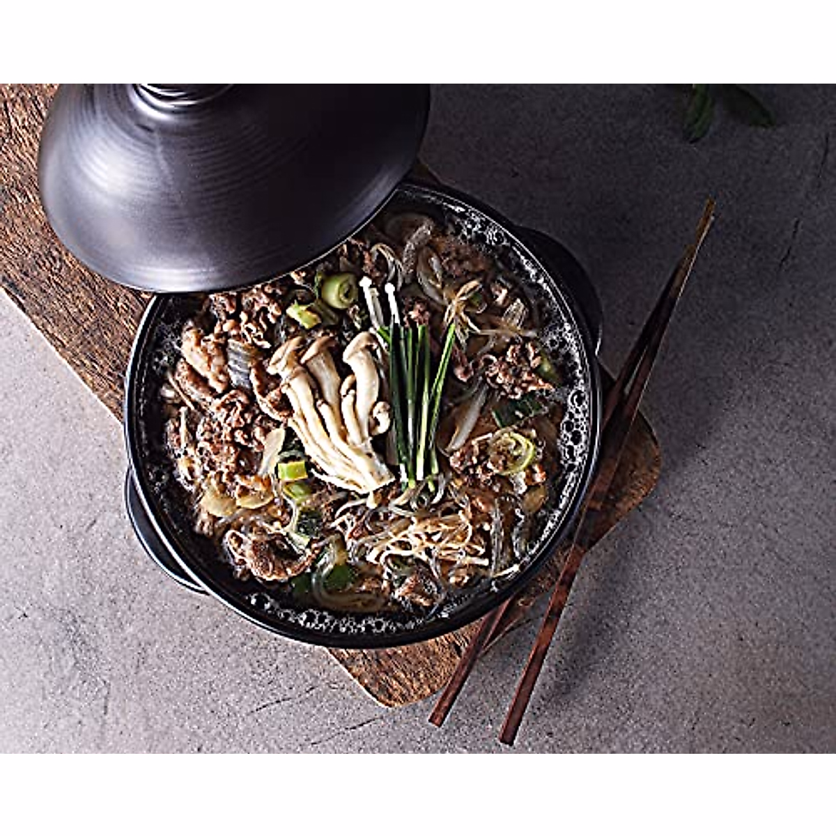 GREATUS Korean Dojagi R Pot/Premium Korean Stone Pot with lid Stone Bowl Ttukbaegi Dolsot (Large)