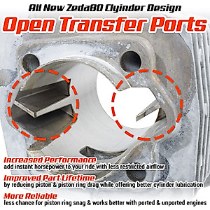 Zeda 80 Performance Bicycle Engine Kit with Dio Reed Valve & OKO Carb - Silver - Motorized Bike (36 Tooth)