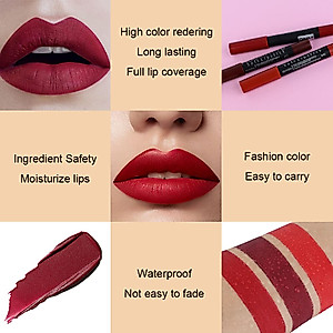 evpct 3Pcs Dark Ruby Deep Red Matte Lipstick and Lip Crayon Sticks Liner Pencil Set Red Matte Lip Liner and Liquid Stay on Lipstick 10&11&18