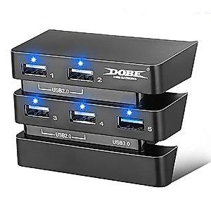 Linkstyle USB Hub for PS4 Pro, 5-Port USB 3.0 Hub Extension Adapter Splitter with LED Indicator for PlayStation 4 Pro, Black