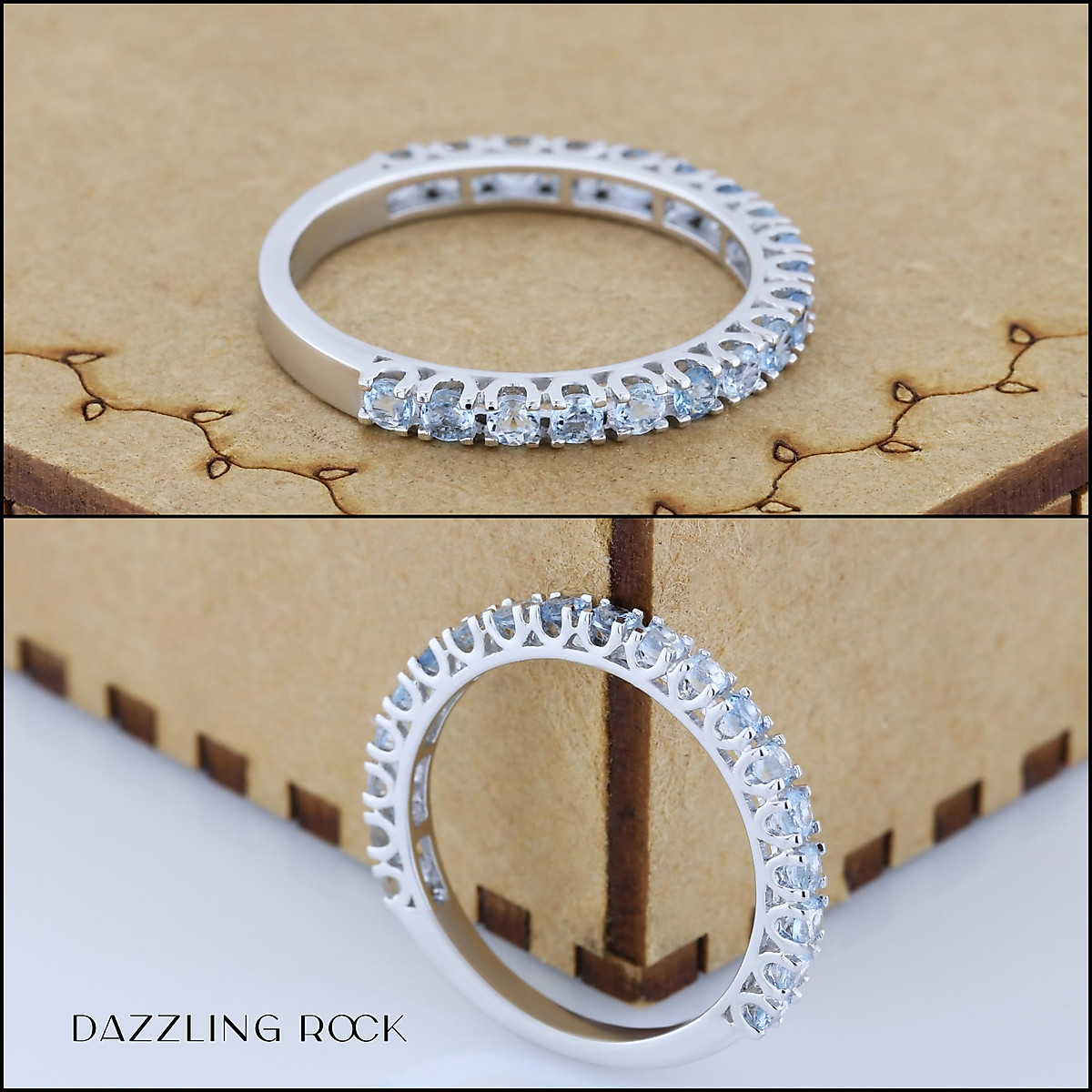 Dazzlingrock Collection Round Aquamarine Eternity Stackable Wedding Band for Women in 14K White Gold Size 6.5