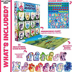 Potty Time Adventures Potty Training Chart by Lil ADVENTS - My Little Pony with 14 Wood Block Toy Prizes - Potty Training Advent Game - Wooden Block Toys, Reward Chart, Activity Board & Stickers