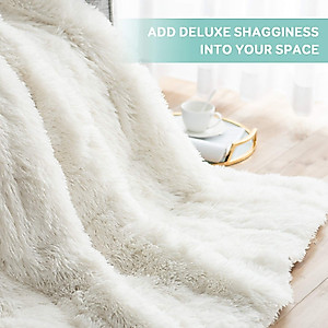 Wemore Shaggy Long Fur Faux Fur Weighted Blanket, Cozy and Fluffy Plush Sherpa Long Hair Blanket for Adult 20lbs, Fluffy Fuzzy Sherpa Reverse Heavy Blanket for Bed, Couch, Cream White, 60 x 80 Inches