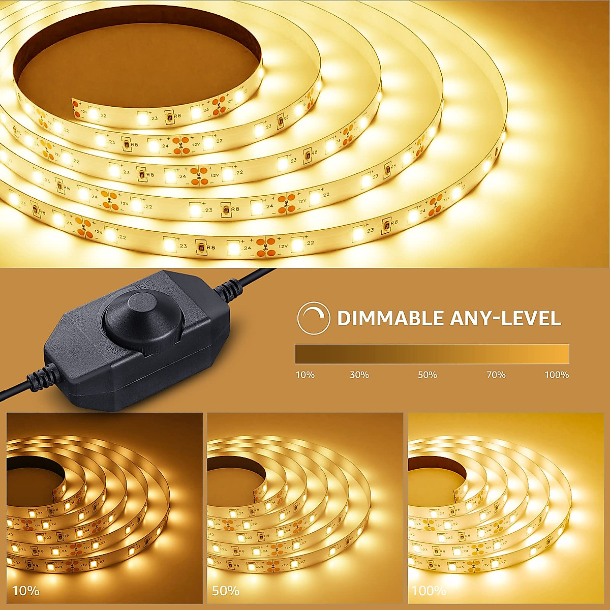 Lepro LED Strip Light White, 16.4Ft Dimmable Vanity Lights, 3000K Super Bright LED Tape Lights, 300 LEDs SMD 2835, Strong 3M Adhesive, Suitable for Home, Kitchen, Under Cabinet, Bedroom, Warm White