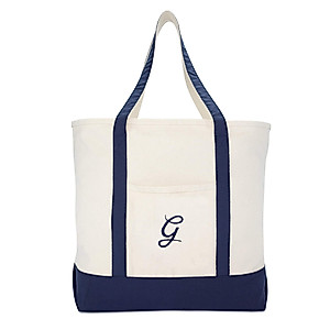 DALIX Monogram Tote Bag Personalized Initial Navy Blue - G