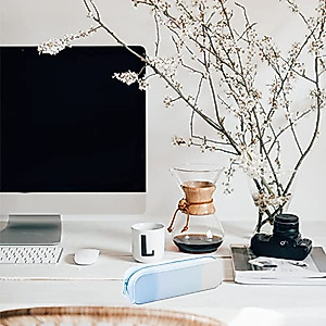 minimaliving Pencil Case,Colorful Silicone Waterproof Pencil Pouch Aesthetic Lightweight&Portable Pen Bag Stylish Small Office Supplies for Adults,Women and Men(Blue)