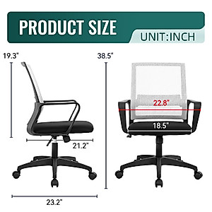 Office Chair Ergonomic Desk Task Chair Mesh Computer Chair Mid-Back Mesh Home Office Swivel Chair Modern Executive Chair with Wheels Armrests Lumbar Support(White)