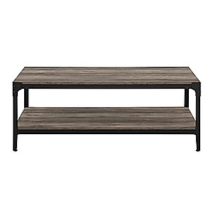 Walker Edison Declan Urban Industrial Angle Iron and Wood Coffee Table, 46 inch, Grey Wash