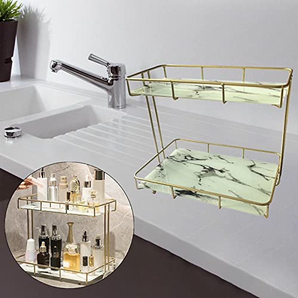 ＫＬＫＣＭＳ 2-Tier Standing Rack Cosmetic Organizer Holder Makeup Holder Bathroom -