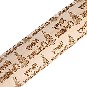 3Pcs Rolling Pin, Embossing Wooden Rolling Pin 3D Engraved Rolling Pin Cute Patterns Dough Roller (English Christmas tree + snowflake + pair of deer)