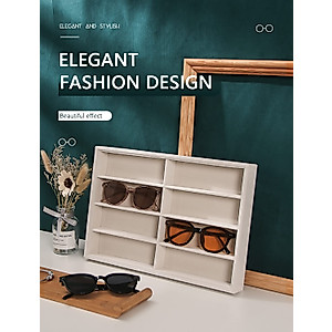 Coward Sunglass Organizer Tray, Beige Velvet Glasses Organizer Trays, Eyeglasses Watches Jewelry Display Organizer Tray Box for Men Women (8 Grids)