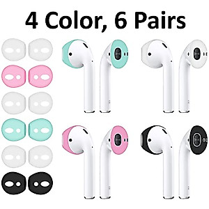 A-Focus [6 Pairs] Ear Tips for AirPods 2 & 1【Fit in Case】 Ultra Thin Silicone Replacement Earbuds with Storage Box Compatible with Apple AirPods 1 & 2 (3 White 1 Black 1 Pink 1 Green)