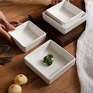 TRESORS Appetizer Plates Snack Bowls Ceramic Square Soy Sauce Bowl White Dipping Sauce Ketchup BBQ Sushi Condiment Soy Sauce Bowl Salad Plates Dinner Plates (Color : Large)