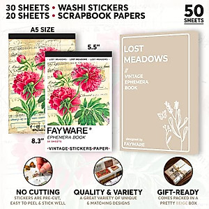 FAYWARE Vintage Washi Stickers for Journaling - Ephemera Sticker Book for Journaling with 414 Vintage Stickers & 20 Scrapbook Papers. Junk Journal Supplies, Scrapbooking Supplies for DIY Paper Crafts