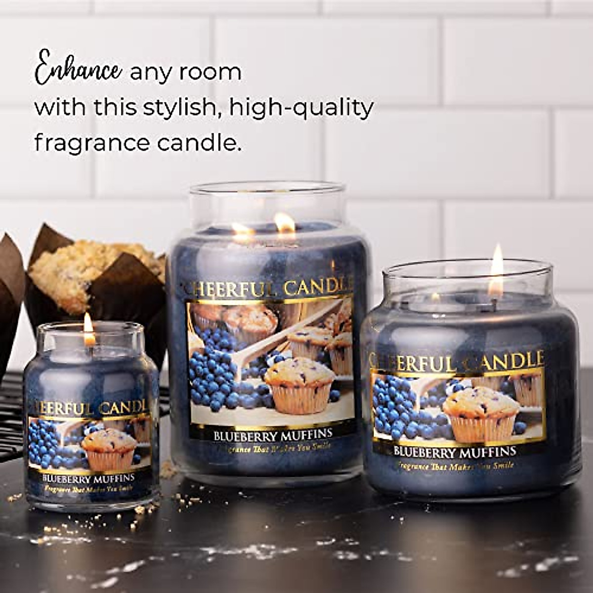 A Cheerful Giver - Blueberry Muffins - 24oz Large Scented Candle Jar with Lid - Cheerful Candle - 135 Hours of Burn Time, Candles Gifts for Women, Blue