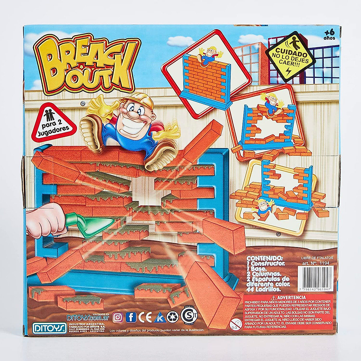 DITOYS “Break Out” | Brick Wall Game | Family Fun for Boys and Girls | Knock The Bricks from Wall with Spatula | 2 Player Games in Spanish