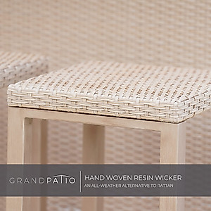 Grand patio Outdoor Tiki Bar Set with Widen Ceramic Top (42" W), Phuket 5-Piece Wicker Islander Tiki Bar and 4 Stools Storage for Garden, Natural