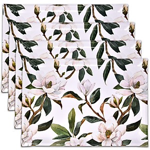 Gift Boutique 10 Disposable White Floral Serving Trays Large 10.75" X 15.75" Heavy Duty Rectangle Paper Cardboard Magnolia Tray for Dessert Platter Cupcake Display Birthday Party Tableware Supplies