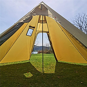 Genma0 Ultralight 2 Person Tipi Hot Tent with Fire Retardant Stove Jack for Flue Pipes with 2 Doors Brown Green (Brown-Green)