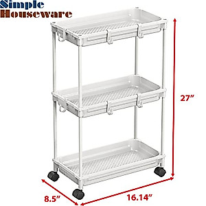 SimpleHouseware Standard 3-Tier Slim Rolling Storage Cart, White