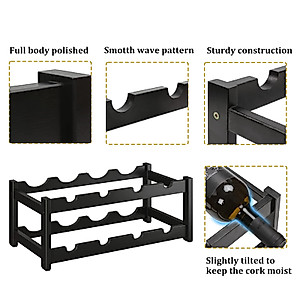 BAMEOS Wine Rack Freestanding 8 Bottle 2 Tier Bamboo Wine Racks Countertop Cabinet Wine Holder Wine Storage Shelf for Kitchen, Bar, Pantry, Wine Cellar, Countertop Black (16.85 L x 9.25W x 7H)