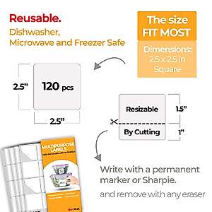 Reusable Multipurpose Blank Labels for Food Containers, Freezer, Fridge – 120pcs Labels for Organizing - Erasable Kitchen Labels - Removable Labels - Labels for Jars, Storage, Pantry (Blank Labels)