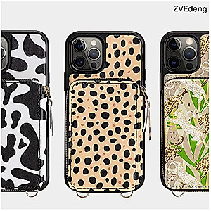 iPhone 12 Crossbody Case, ZVEdeng iPhone 12 Pro Wallet Case Card Holder Crossbody Chain Wrist Strap for Women Zipper Wallet Shockproof Leather Case Cover for iPhone 12/12 Pro 6.1'' Cheetah Print Skin